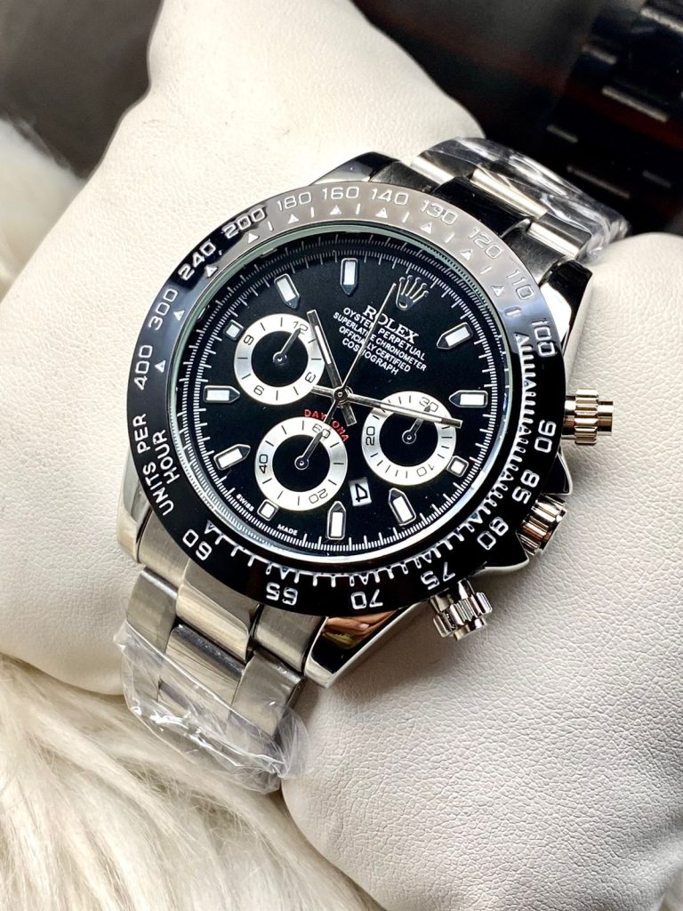 Rolex Daytona Silver Chain Black Bezel Black Dial | Urban Shop PK